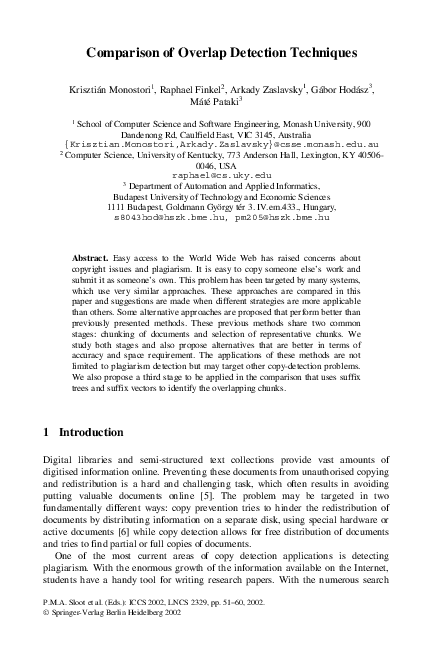 (PDF) Comparison of Overlap Detection Techniques