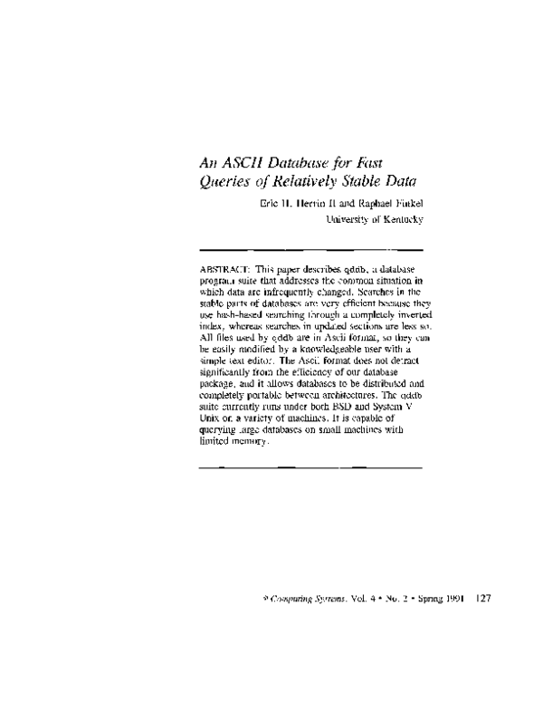 (PDF) An ASCII Database for Fast Queries of Relatively Stable Data