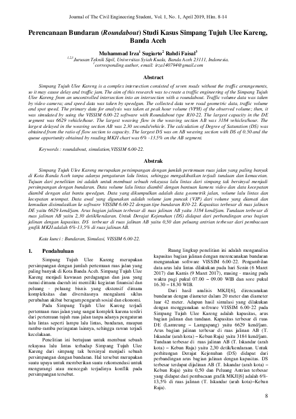 (PDF) Perencanaan Bundaran (Roundabout) Studi Kasus Simpang Tujuh Ulee ...
