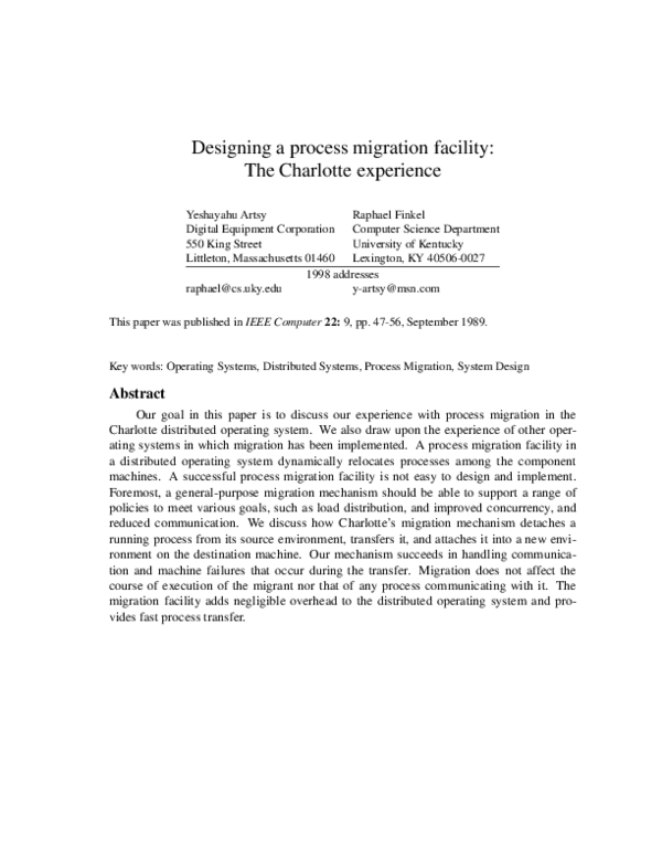 (PDF) Designing a process migration facility: the Charlotte experience