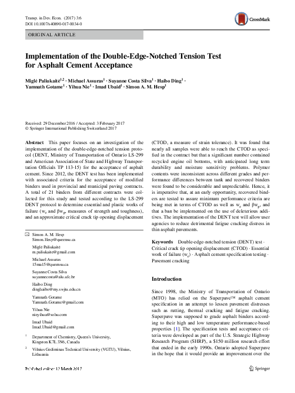 (PDF) Implementation of the Double-Edge-Notched Tension Test for ...