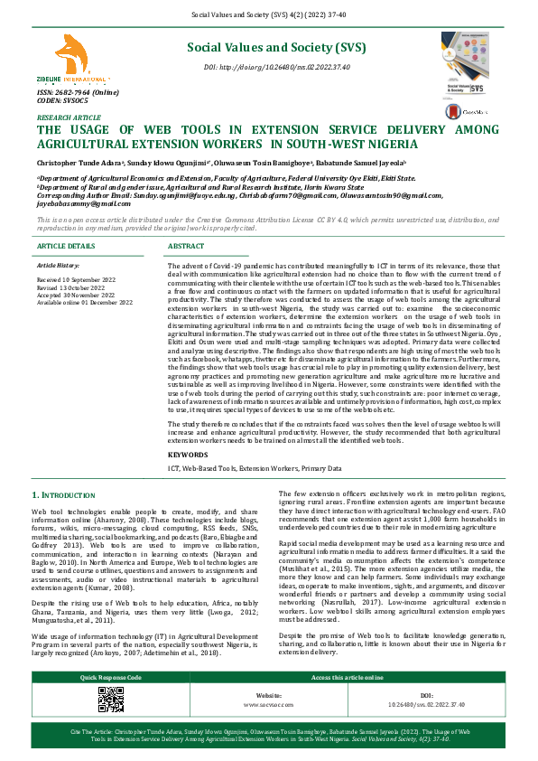 (PDF) The Usage of Web Tools in Extension Service Delivery Among ...