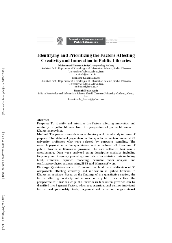 (PDF) Identifying and Prioritizing the Factors Affecting Creativity and ...
