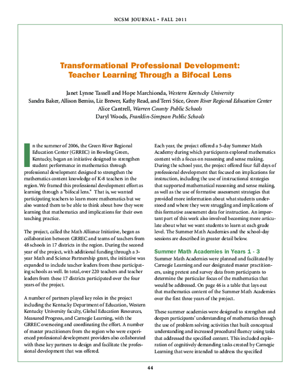 (PDF) Transformational Professional Development: Teacher Learning Through a Bifocal Lens | Janet ...