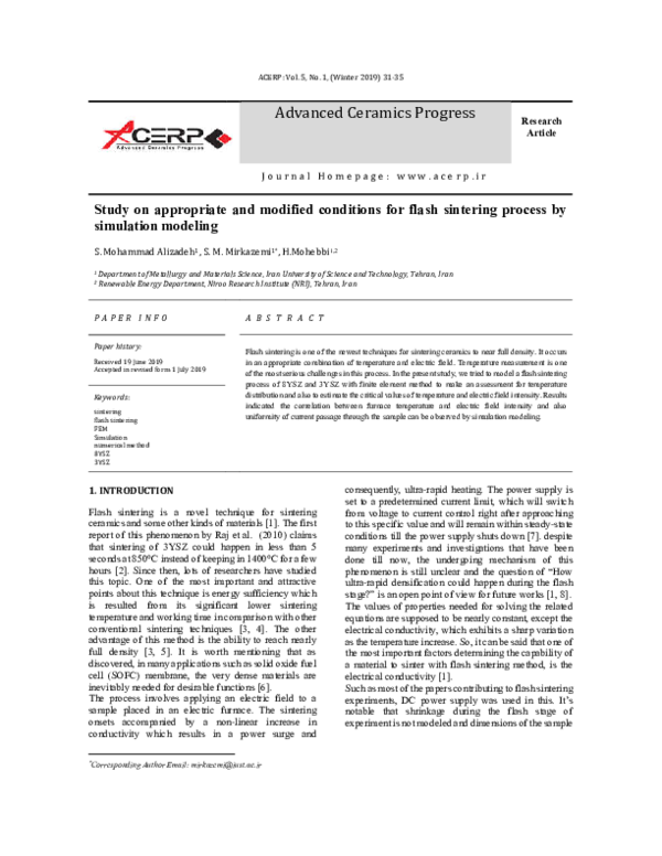 (PDF) Study on appropriate and modified conditions for flash sintering process by simulation ...