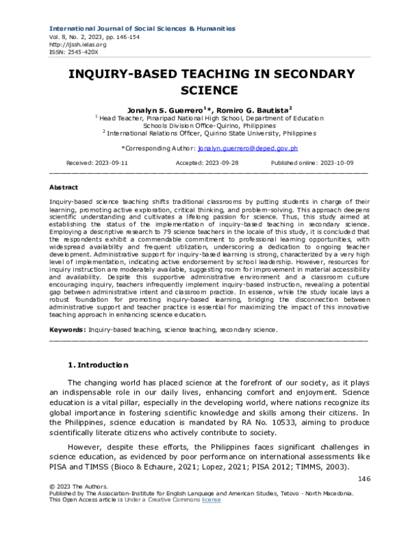 (PDF) INQUIRY-BASED TEACHING IN SECONDARY SCIENCE