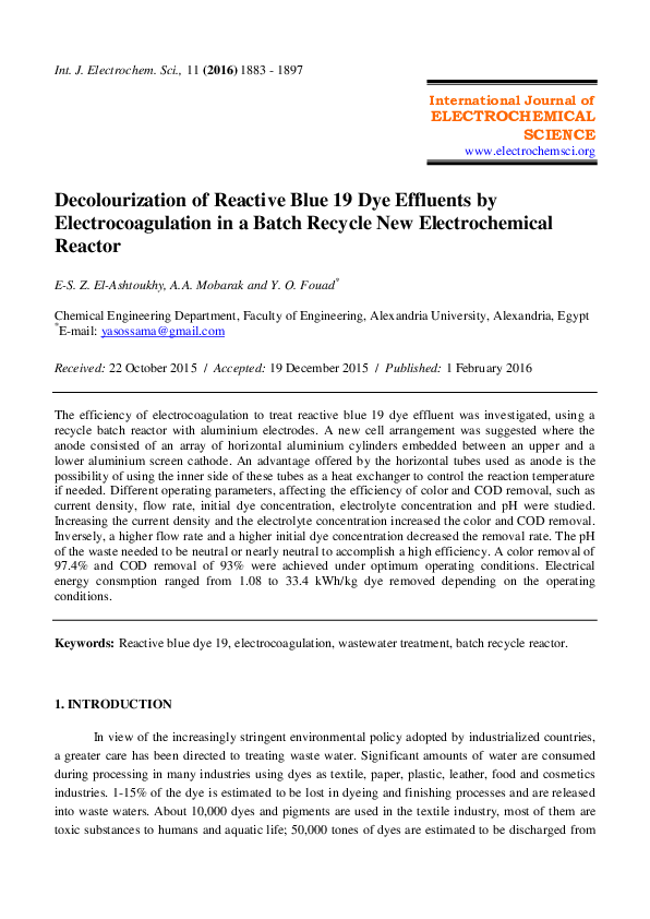 (PDF) Decolourization of Reactive Blue 19 Dye Effluents by ...