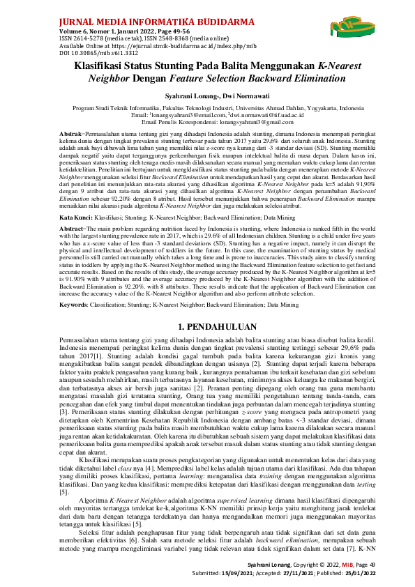 (PDF) Klasifikasi Status Stunting Pada Balita Menggunakan K-Nearest ...