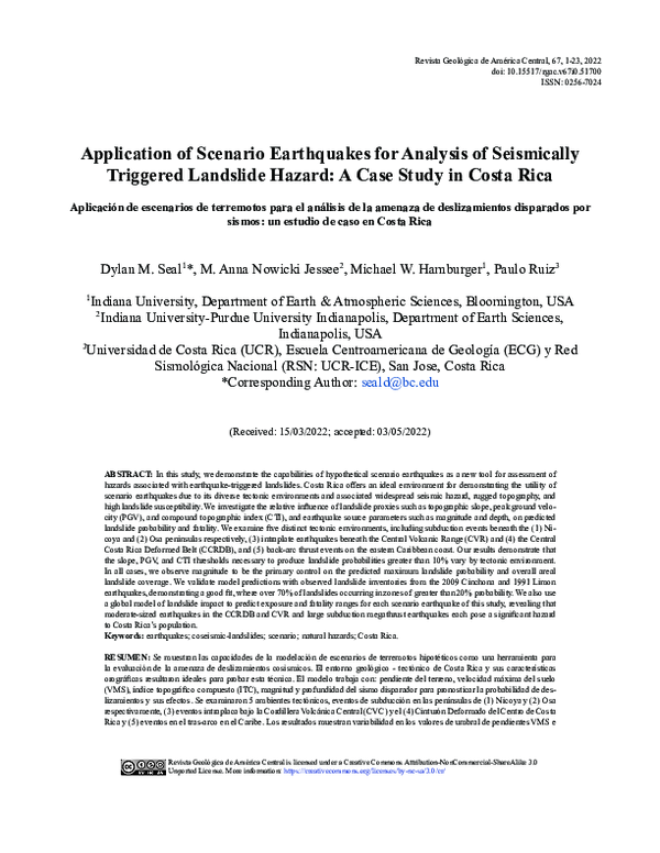 (PDF) Application of Scenario Earthquakes for Analysis of Seismically Triggered Landslide Hazard ...