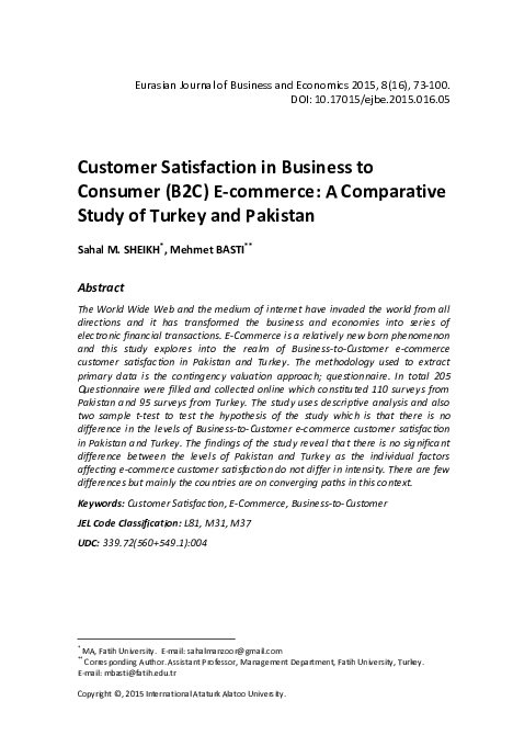 (PDF) Customer Satisfaction in Business to Consumer (B2C) E-commerce: A ...