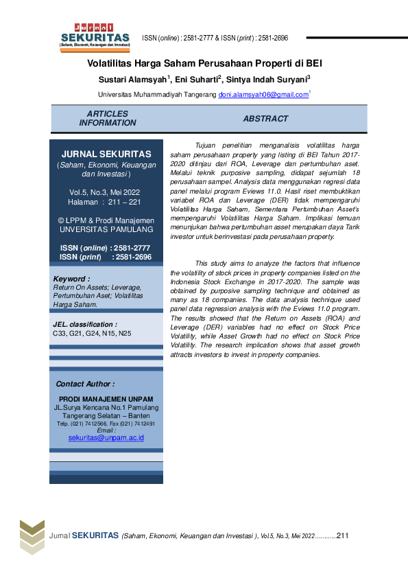 (PDF) Volatilitas Harga Saham Perusahaan Properti di BEI