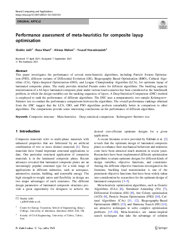 Pdf Performance Assessment Of Meta Heuristics For Composite Layup