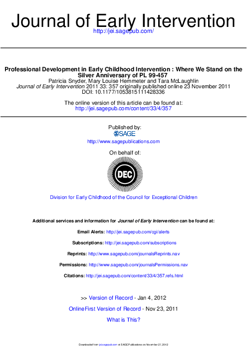 (PDF) Professional Development in Early Childhood Intervention