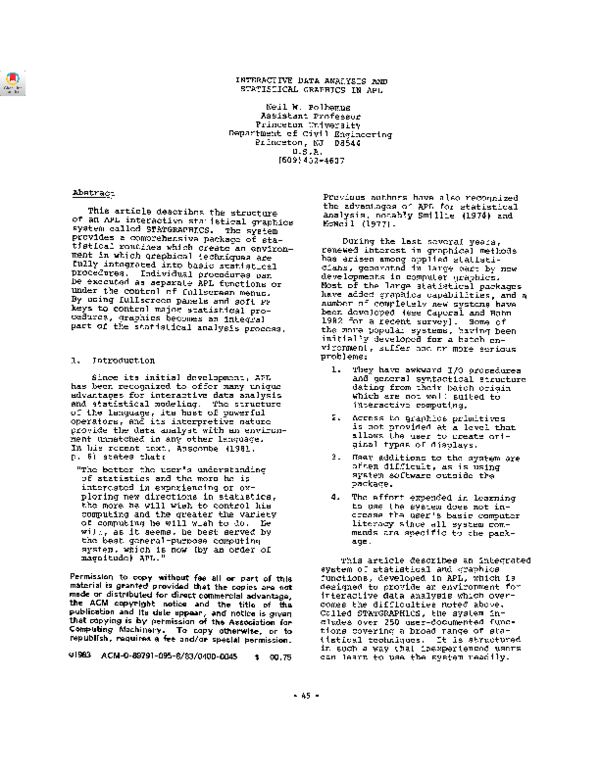 (PDF) Interactive data analysis and statistical graphics in APL