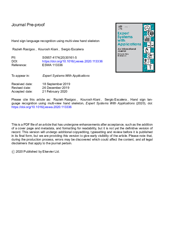 (PDF) Hand sign language recognition using multi-view hand skeleton