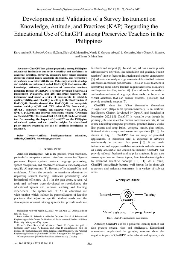 (PDF) Development and Validation of a Survey Instrument on Knowledge, Attitude, and Practices ...