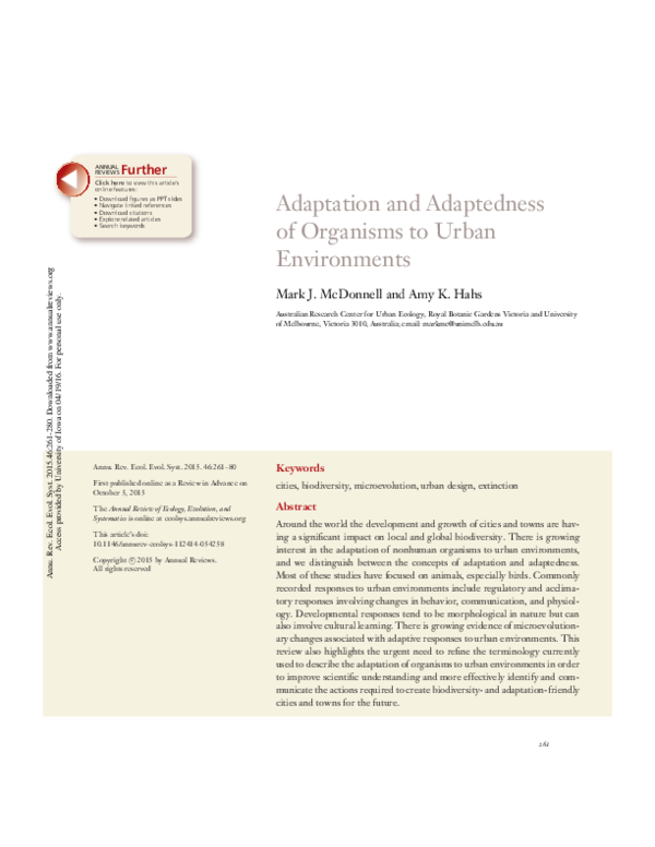 (PDF) Adaptation and Adaptedness of Organisms to Urban Environments