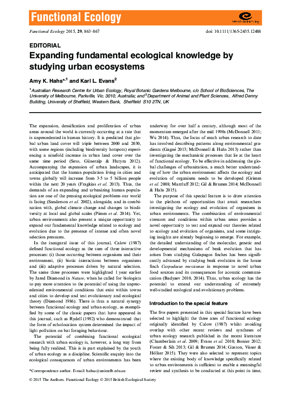 (PDF) Expanding fundamental ecological knowledge by studying urban ...