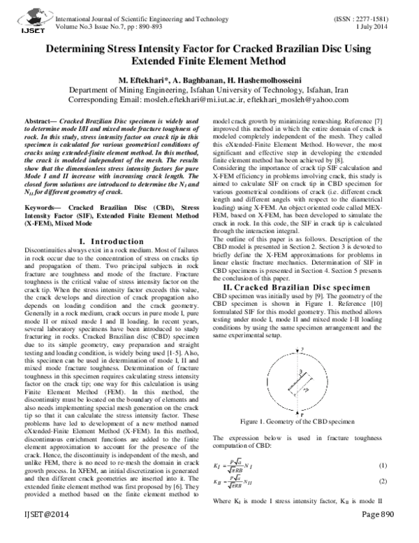 (PDF) Determining Stress Intensity Factor for Cracked Brazilian Disc Using Extended Finite ...