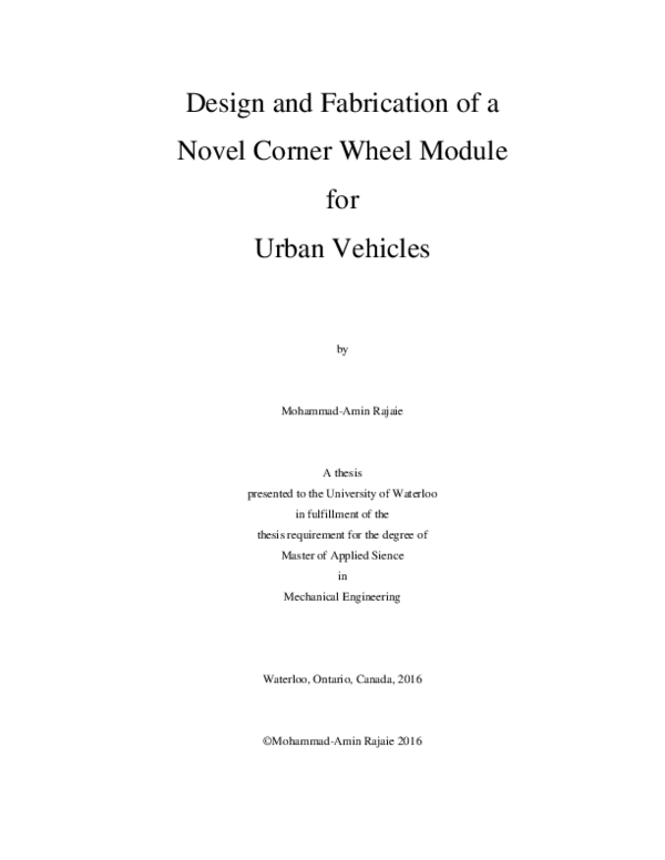 (PDF) Design and Fabrication of a Novel Corner Wheel Module for Urban ...