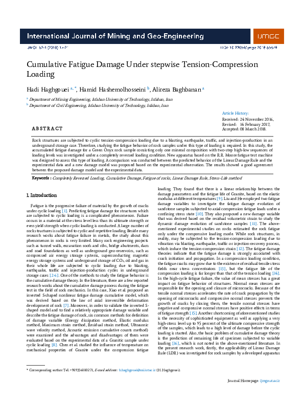 (PDF) Cumulative Fatigue Damage Under stepwise Tension-Compression Loading