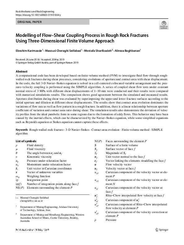 (PDF) Modelling of Flow–Shear Coupling Process in Rough Rock Fractures Using Three-Dimensional ...