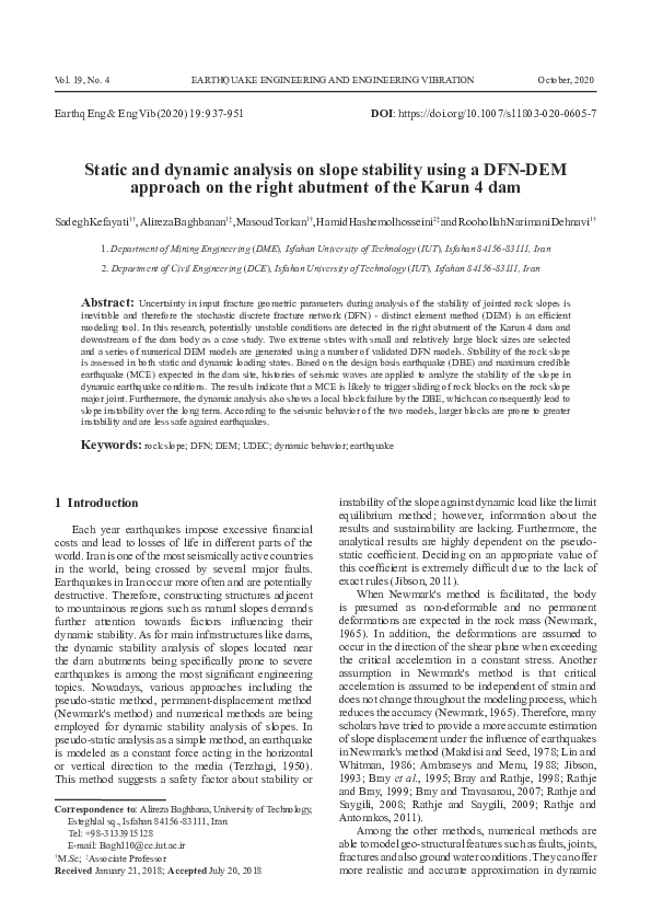 (PDF) Static and dynamic analysis on slope stability using a DFN-DEM ...