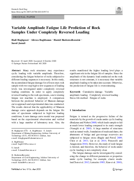(PDF) Variable Amplitude Fatigue Life Prediction of Rock Samples Under ...