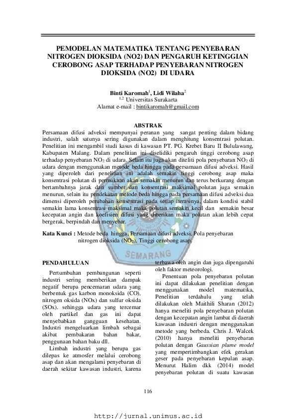 (PDF) Pemodelan Matematika Tentang Penyebaran Nitrogen Dioksida (NO2 ...