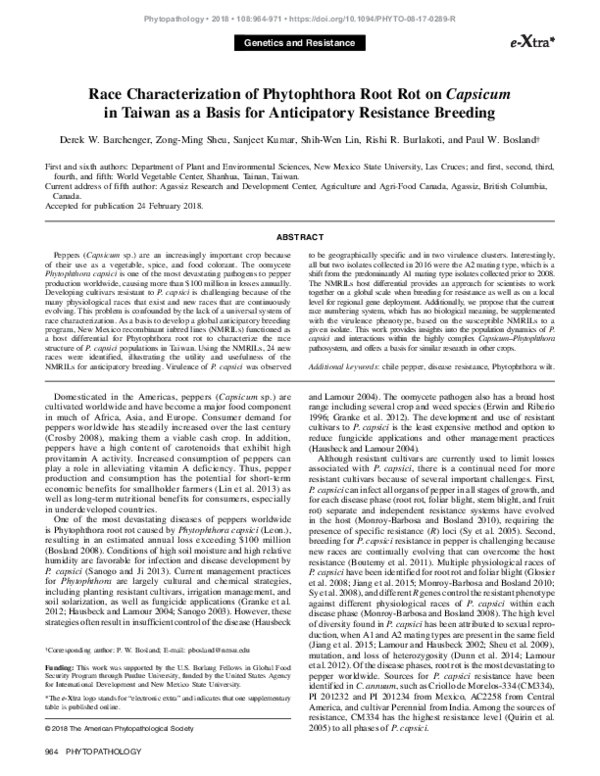 (PDF) Race Characterization of Phytophthora root rot on Capsicum in Taiwan as a Basis for ...