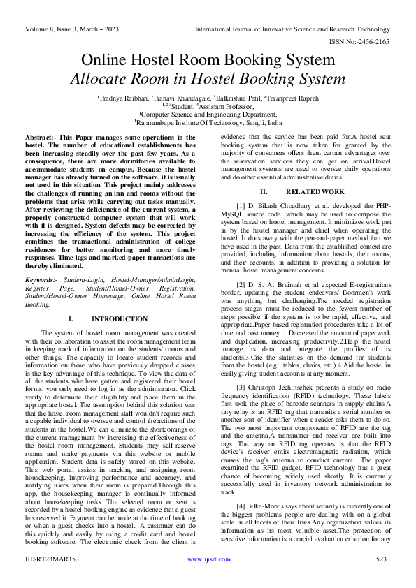 (PDF) Online Hostel Room Booking System Allocate Room in Hostel Booking System