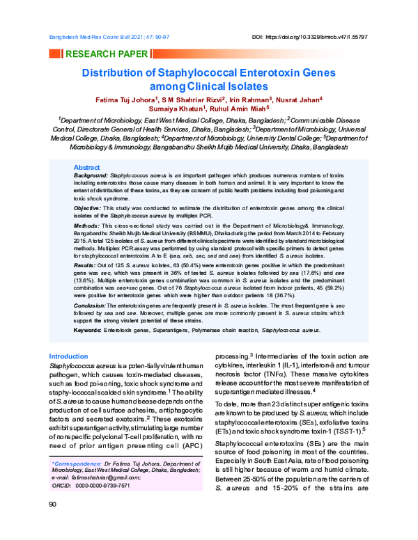 (PDF) Distribution of Staphylococcal Enterotoxin Genes among Clinical ...