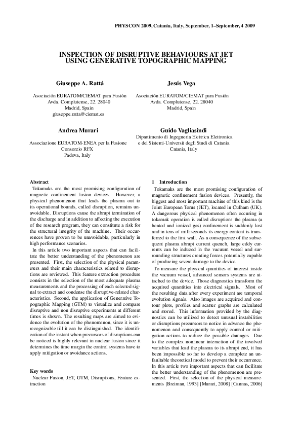 (PDF) Inspection of Disruptive Behaviours at Jet Using Generative ...