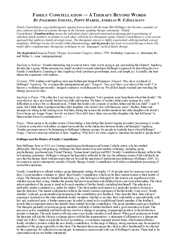 (PDF) Family Constellation - A Therapy Beyond Words