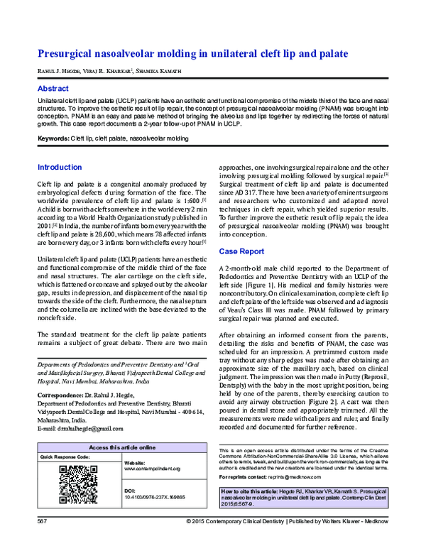 (PDF) Presurgical nasoalveolar molding in unilateral cleft lip and palate