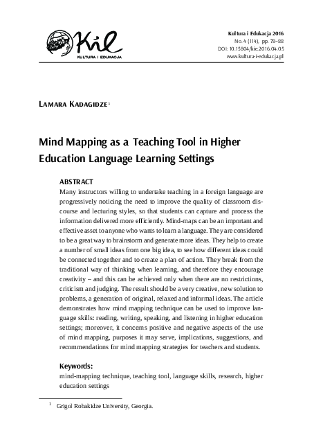 (PDF) Mind Mapping as a Teaching Tool in Higher Education Language Learning Settings