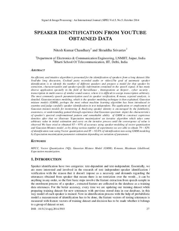 (PDF) Speaker Identification From Youtube Obtained Data