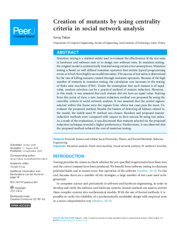 (PDF) Creation of mutants by using centrality criteria in social network analysis