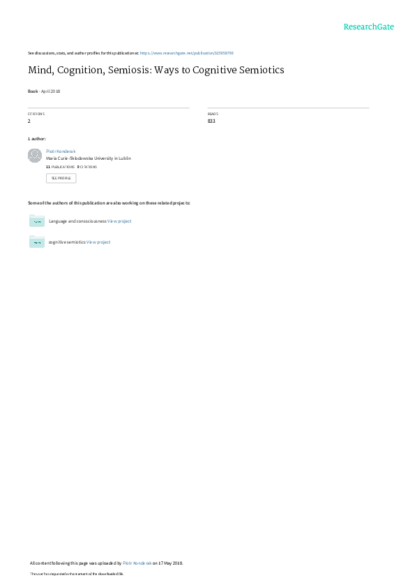(PDF) Mind, Cognition, Semiosis: Ways to Cognitive Semiotics