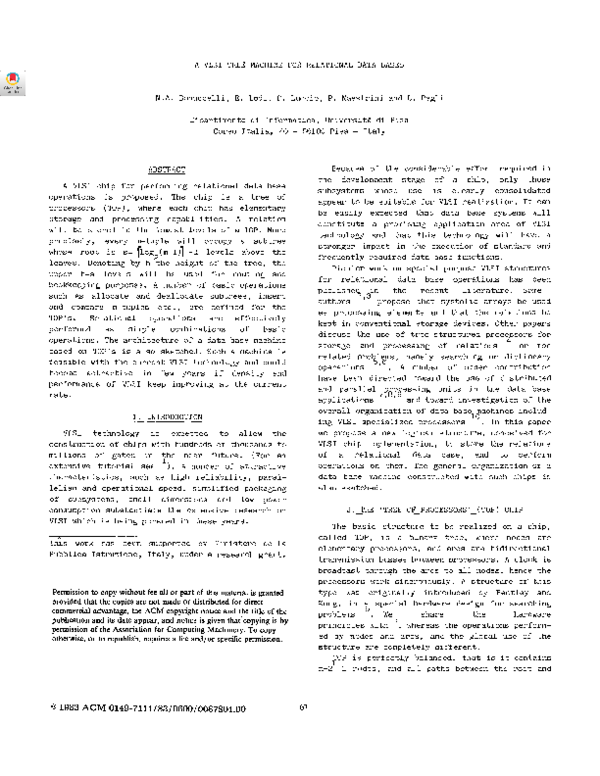 (PDF) A VLSI tree machine for relational data bases