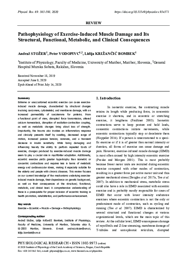 (PDF) Pathophysiology of exercise-induced muscle damage and its ...