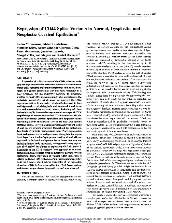 (PDF) Expression of CD44 splice variants in normal, dysplastic, and ...