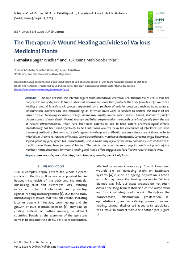 (PDF) The Therapeutic Wound Healing activities of Various Medicinal Plants
