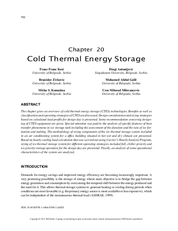 (PDF) Cold Thermal Energy Storage