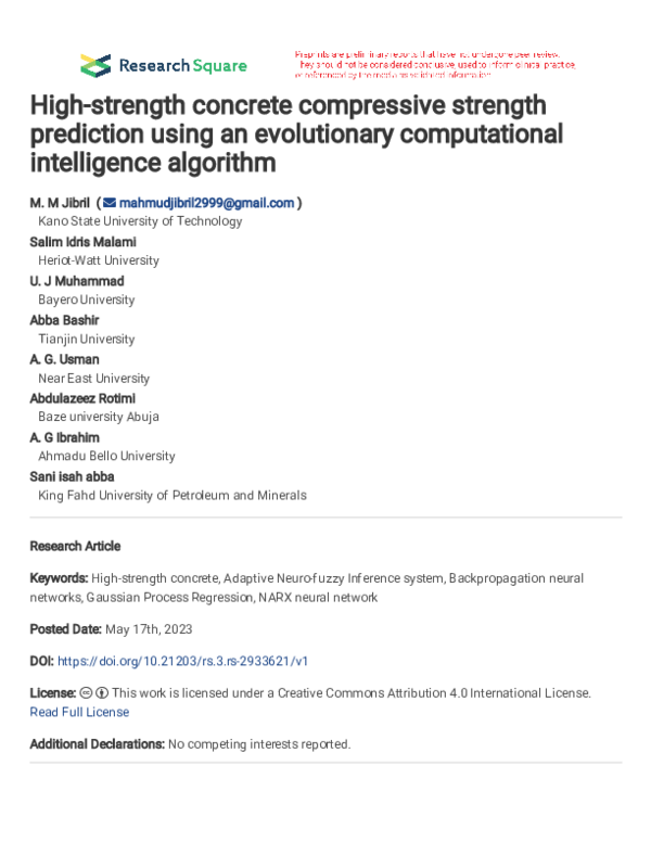 (PDF) High-strength concrete compressive strength prediction using an ...