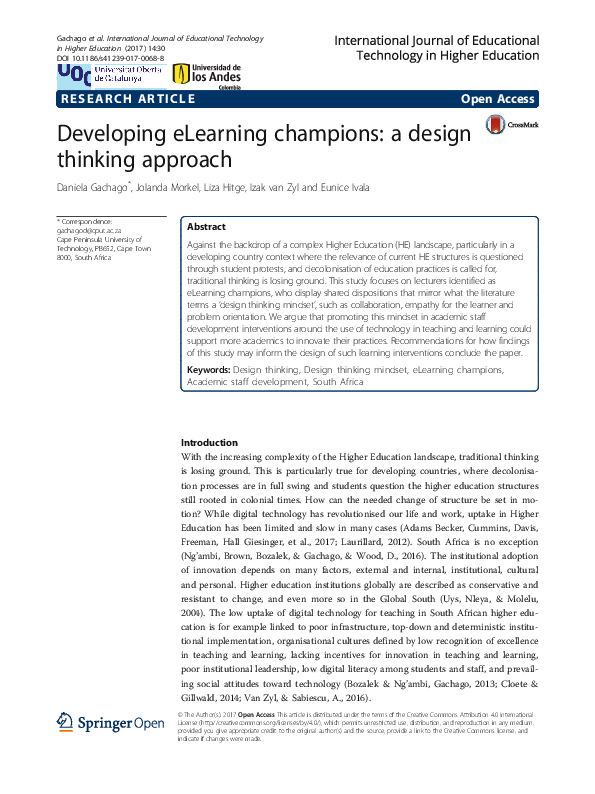 (PDF) Developing eLearning champions: a design thinking approach