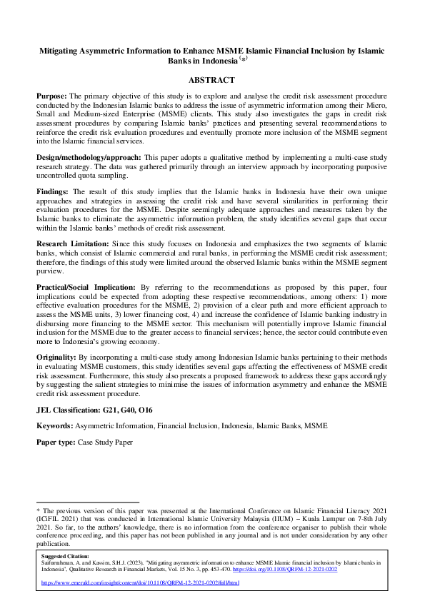 (PDF) Mitigating asymmetric information to enhance MSME Islamic ...