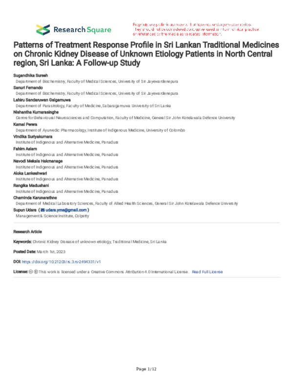 (PDF) Patterns of Treatment Response Profile in Sri Lankan Traditional ...