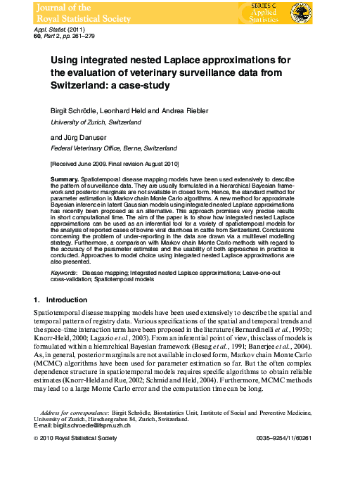 Pdf Using Integrated Nested Laplace Approximations For The Evaluation Of Veterinary