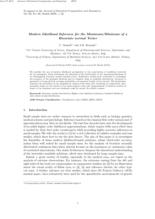 (PDF) Modern likelihood inference for the maximum/minimum of a ...